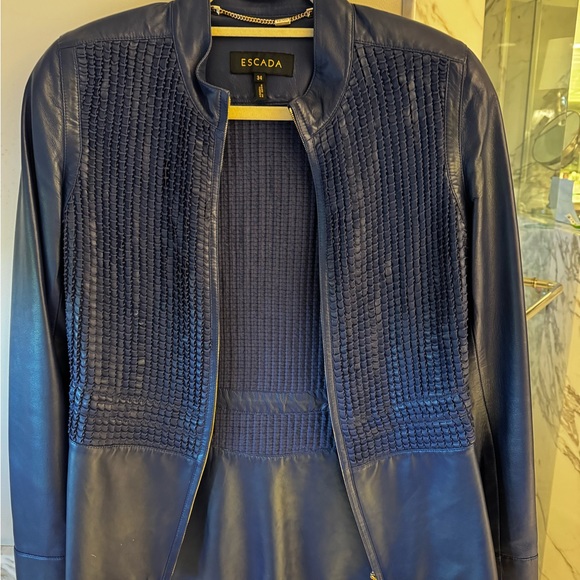 Escada | Jackets & Coats | Escada Blue Leather Jacket | Poshmark